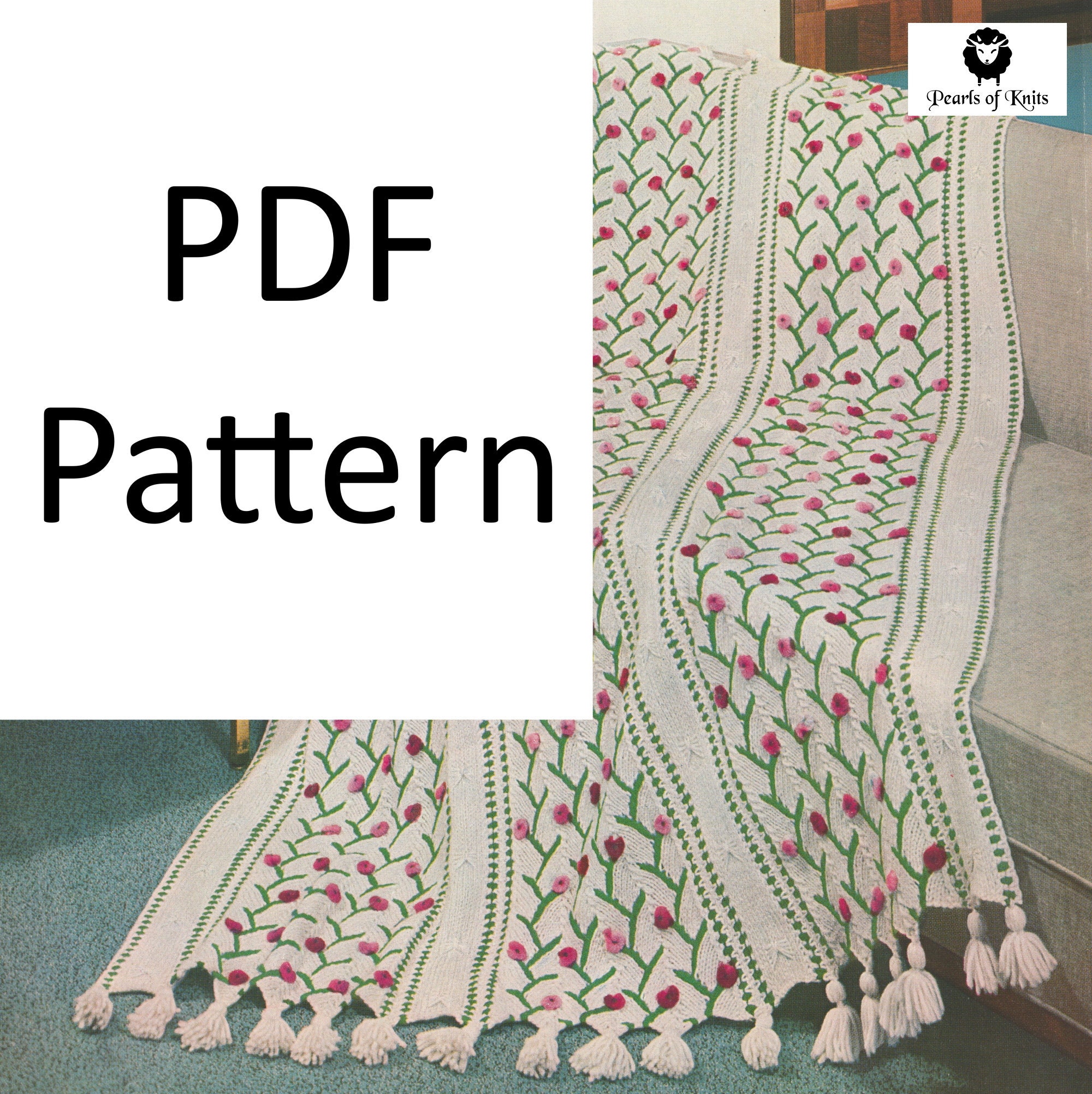 Knitted Rosebud Afghan - Vintage Knitting Pattern From the 1950s - PDF ...