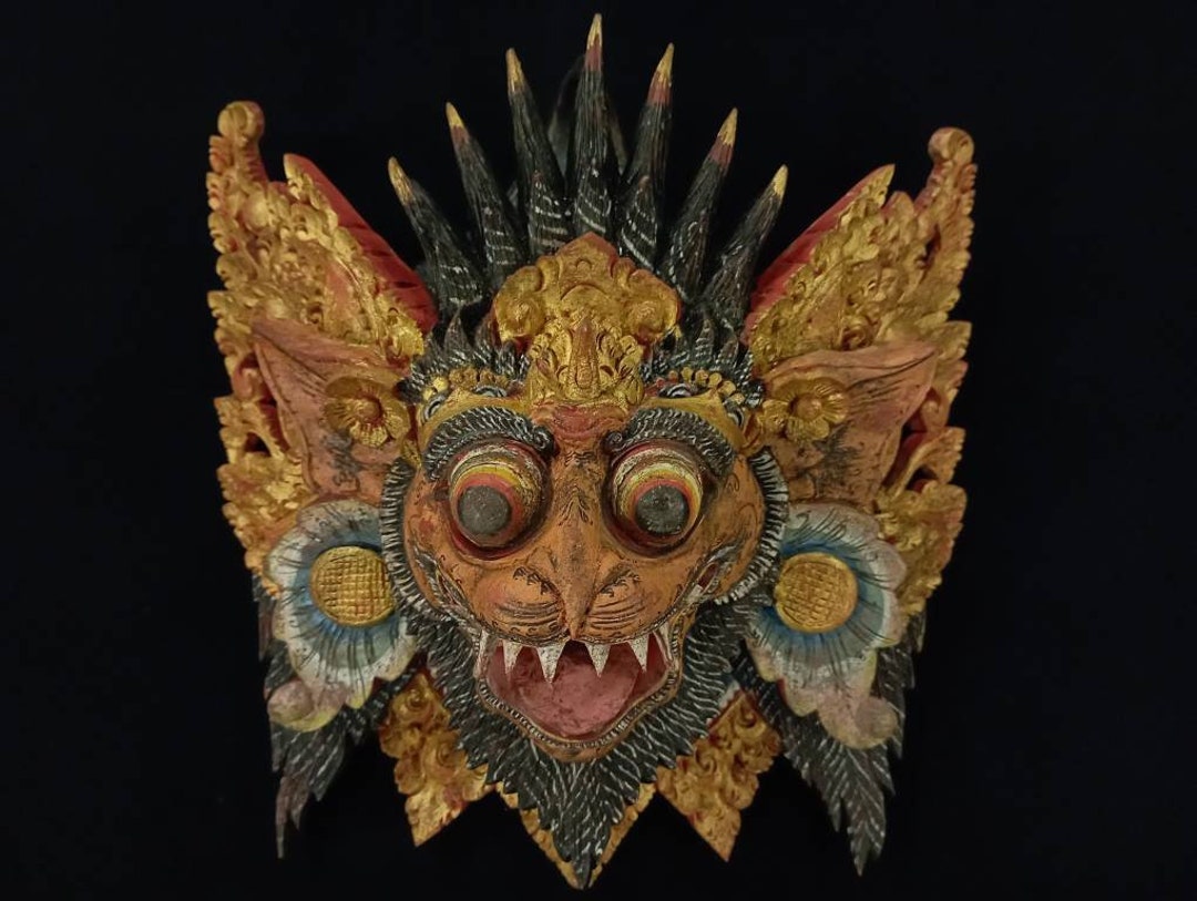 Antique Narasimha King Lion Wooden Mask Balinese Barong Mask Wall Mask ...