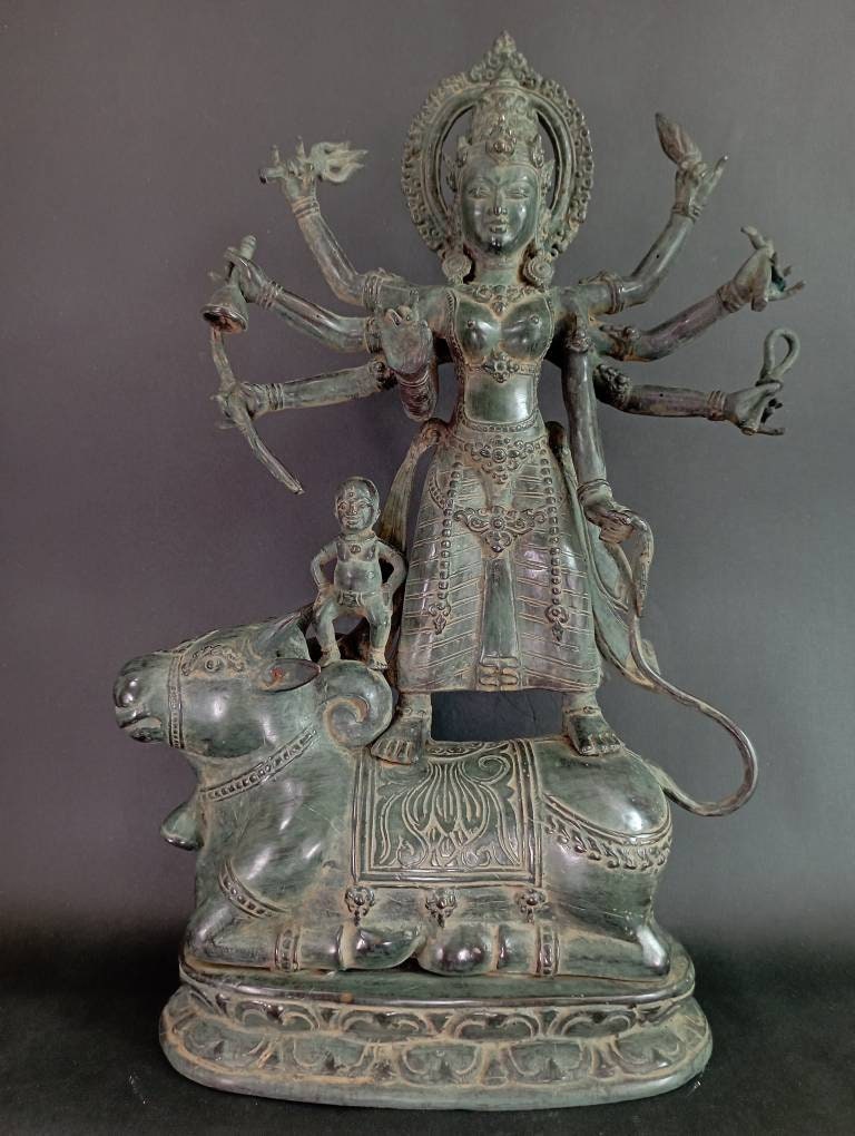 Mahakali Statue, Maa Kali Statue Riding Cow, Hindu Goddess Statue, Kali ...