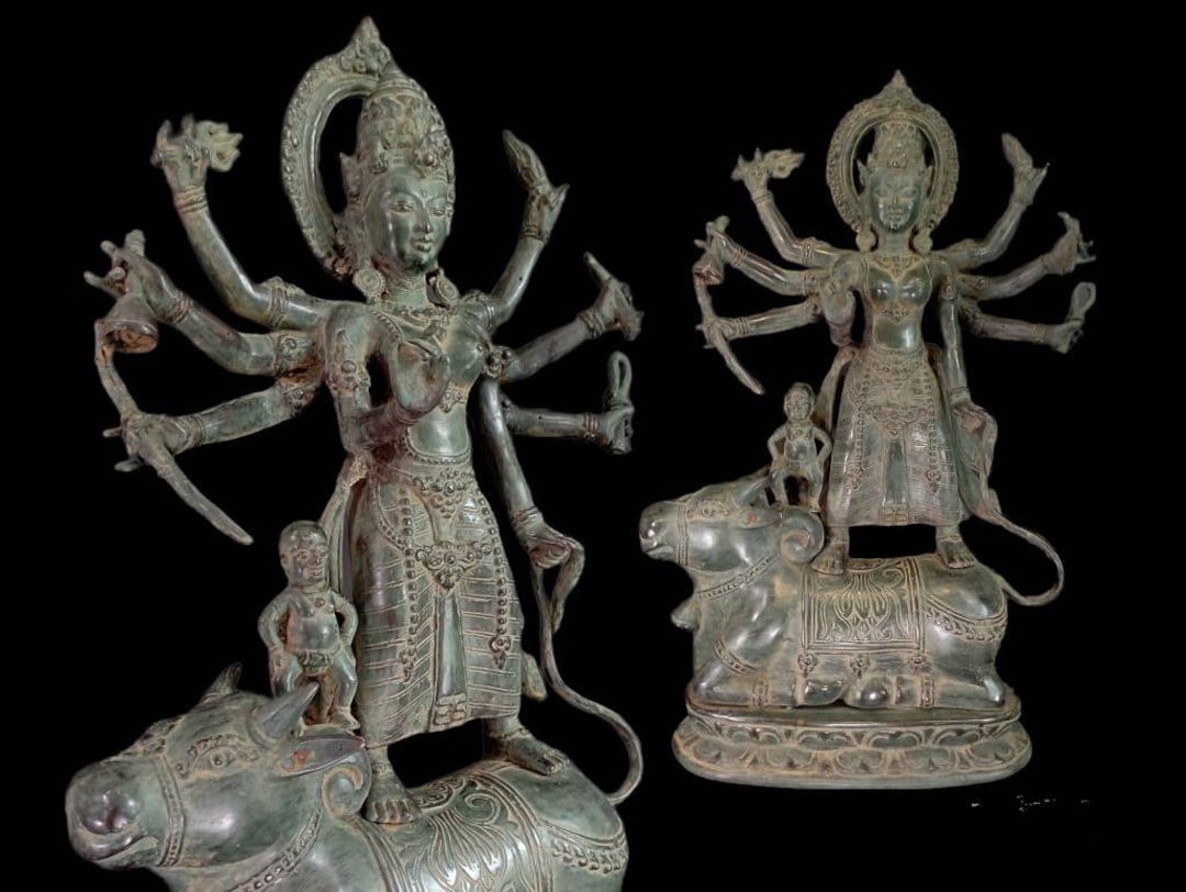 Mahakali Statue, Maa Kali Statue Riding Cow, Hindu Goddess Statue, Kali ...