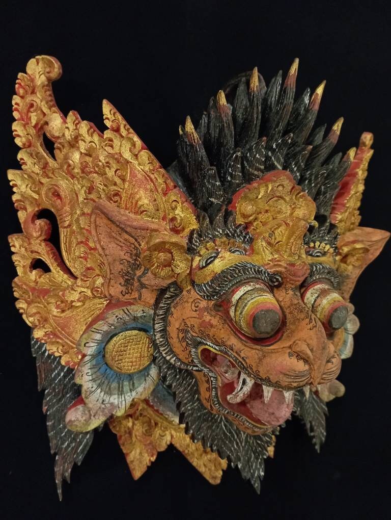 Antique Narasimha King Lion Wooden Mask Balinese Barong Mask Wall Mask ...