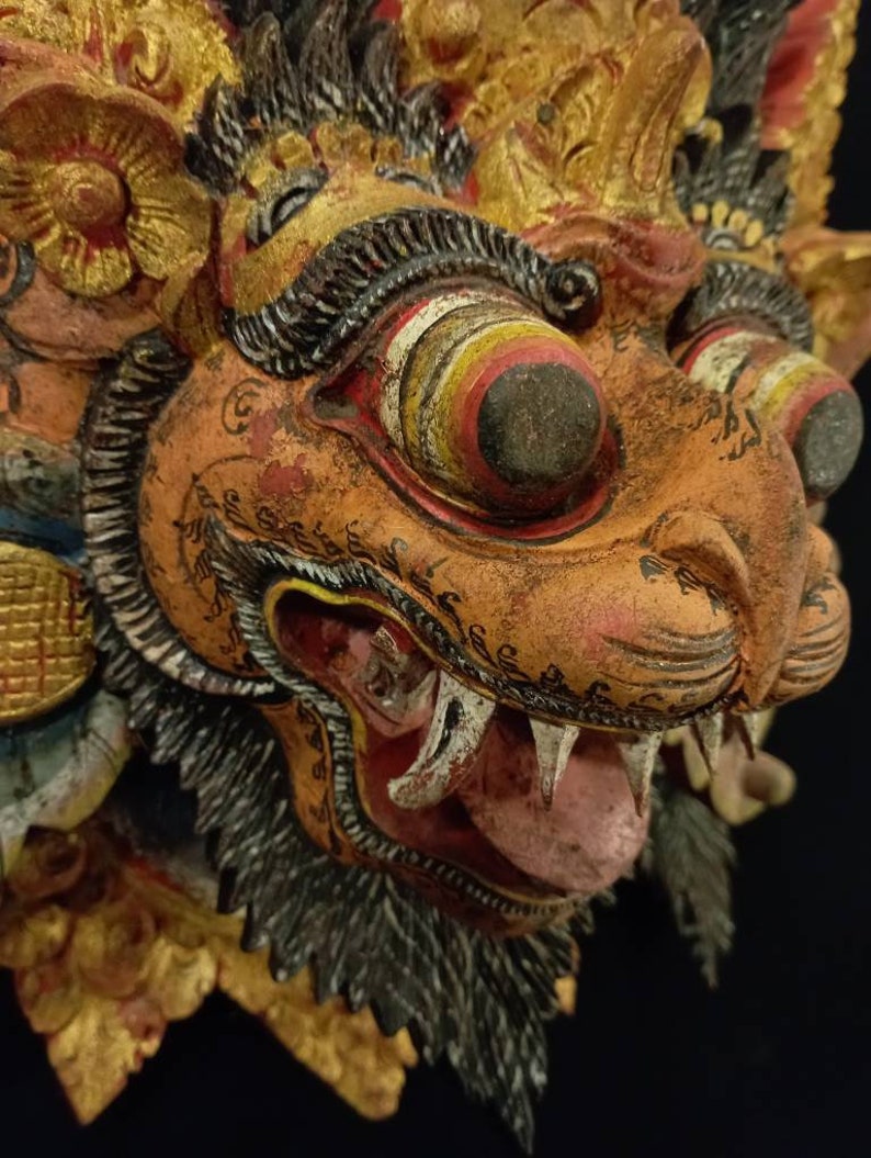 Antique Narasimha King Lion Wooden Mask Balinese Barong Mask Wall Mask ...