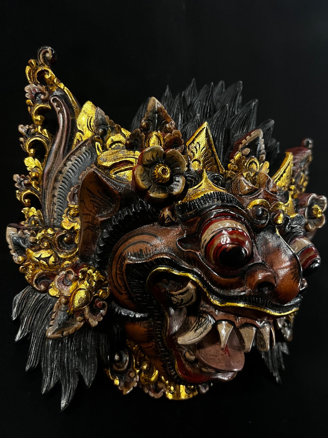 Narasimha King Lion Wooden Mask Balinese Mask Wood Carving Wall Mask ...