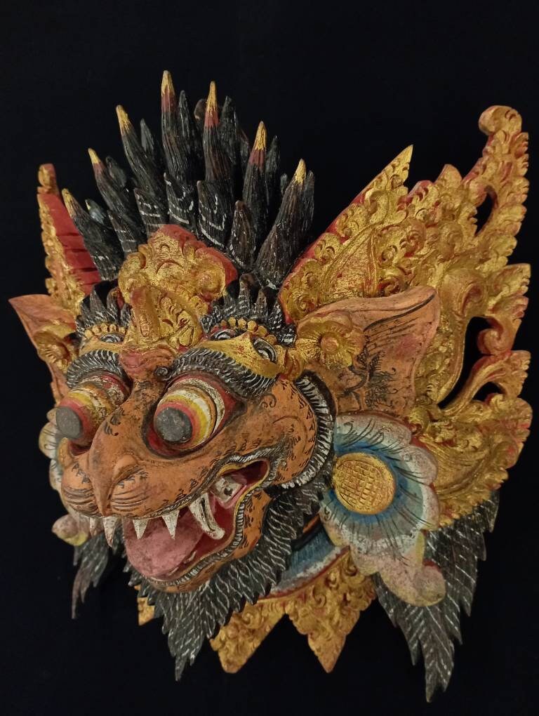 Antique Narasimha King Lion Wooden Mask Balinese Barong Mask Wall Mask ...