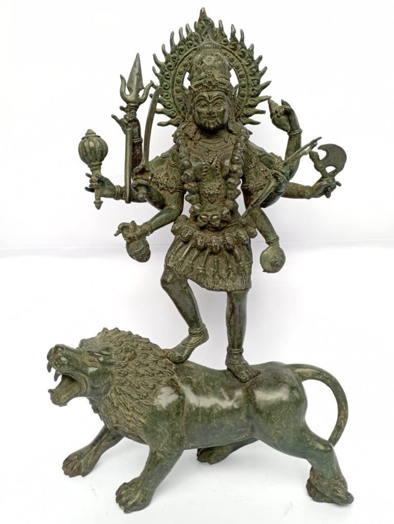 Mahakali Bronze Statue Parvati Durga Maa Kali Statue Riding Lion Hindu ...