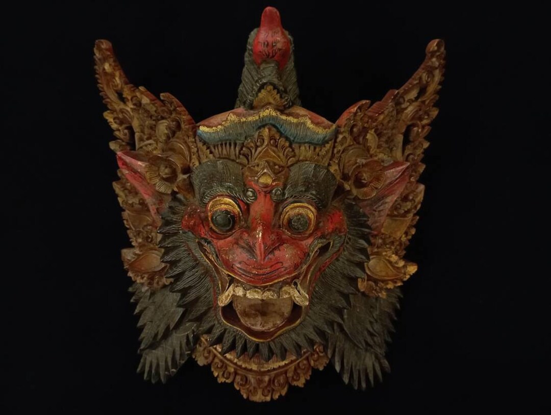 14" Huge Antique Sugriwa Wooden Mask Hanuman Mask Wood Carving Wooden ...