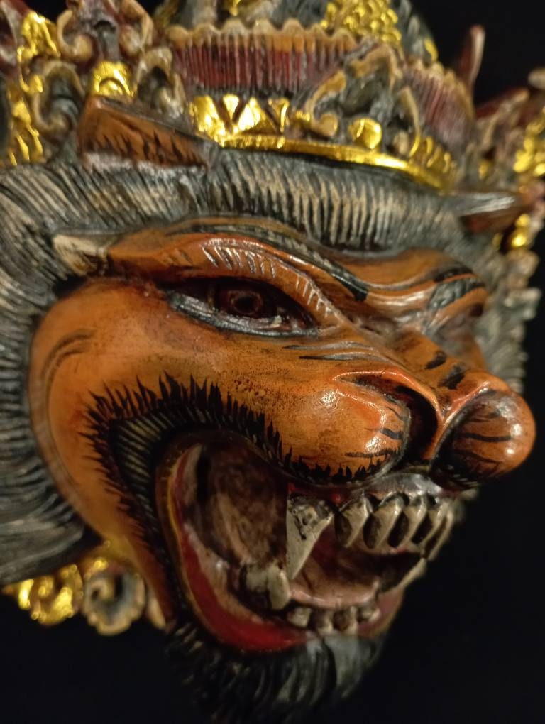 Narasimha Wooden Mask King Lion Vintage Mask Wood Carving Wooden ...