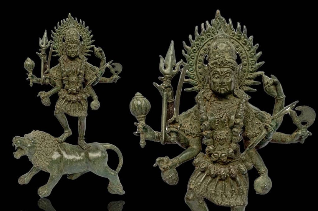 Mahakali Bronze Statue Parvati Durga Maa Kali Statue Riding Lion Hindu ...