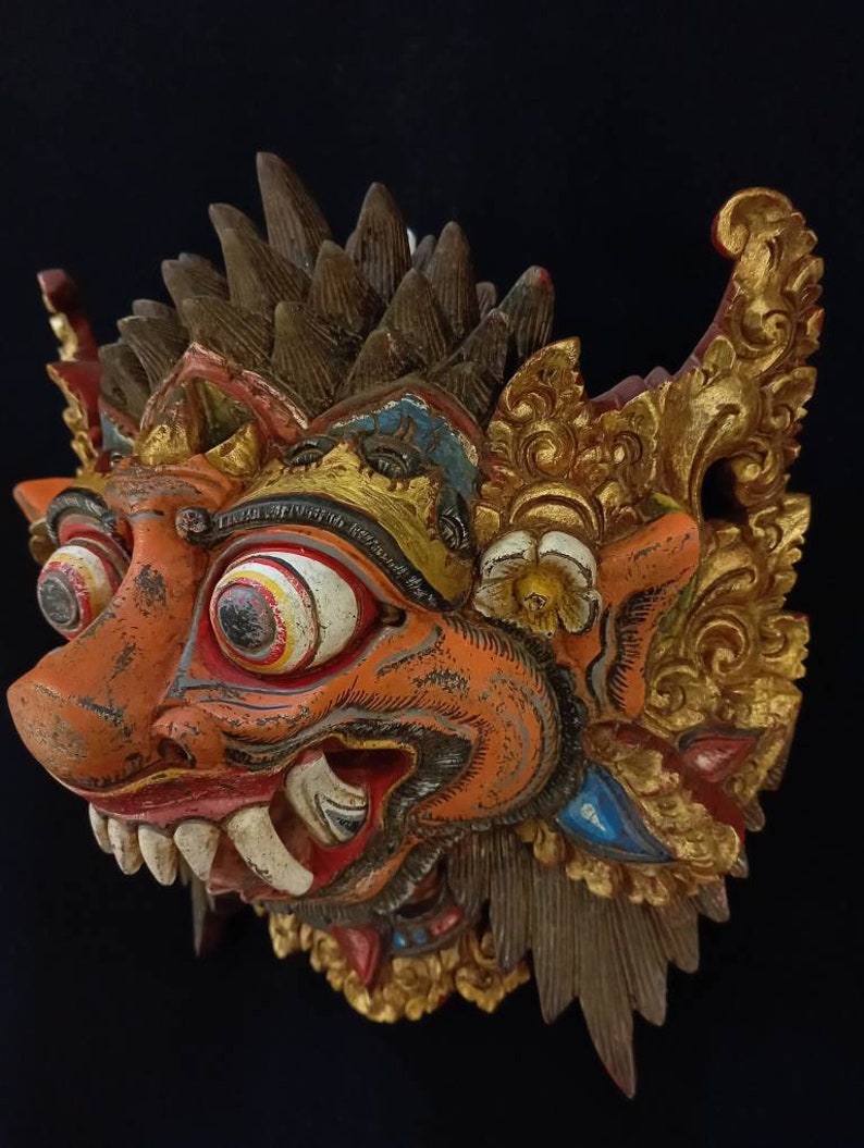 Antique Rakshasa Wooden Mask Wood Carving Wooden Balinese Mask Wall ...
