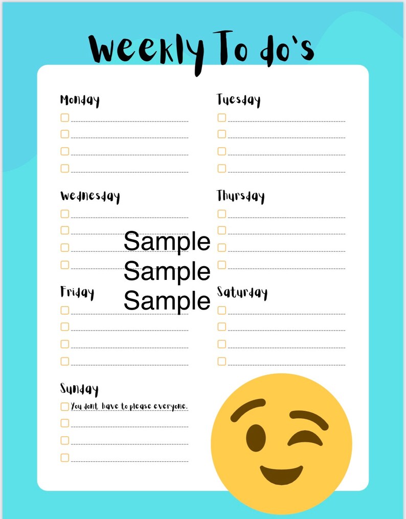 4 Page Printable Emoji Smiley Face Instant Download Weekly to - Etsy