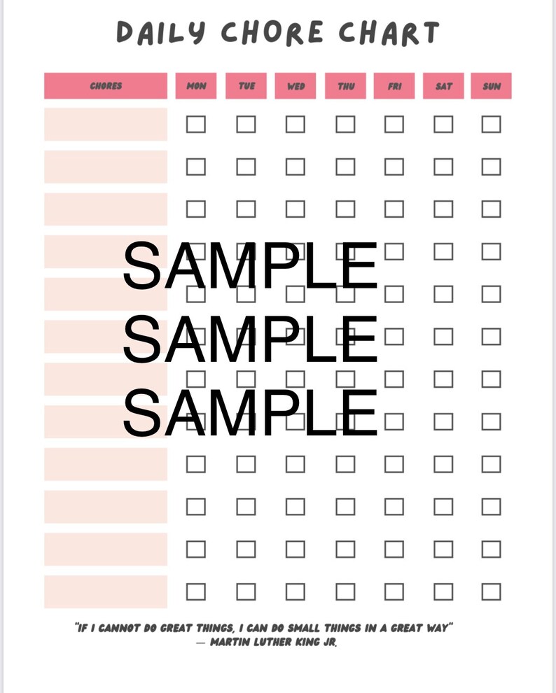 5 Color Coded Printable Daily Chore Chart for the Week With ...