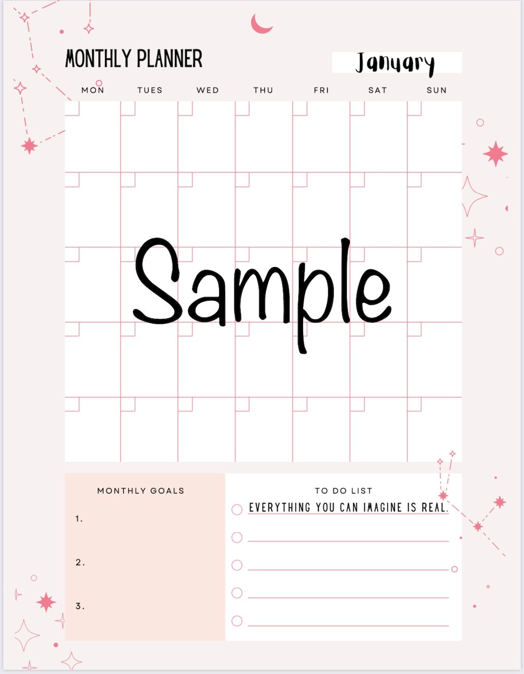 12 Month Yearly Printable Sun and Moon Planner, Calendar, January Thru ...