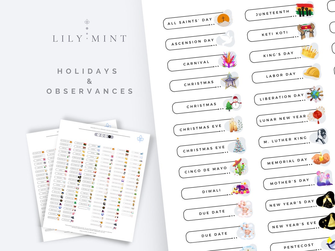 Holidays & Observances Digital Sticker Collection | PNG Files ...