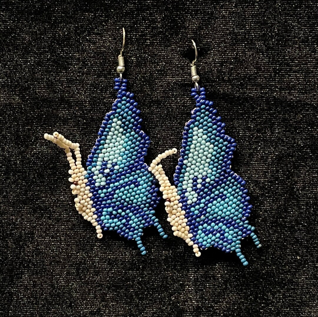 Wixarika Huichol Beaded Butterfly Earrings Genuine Huichol Made Native ...