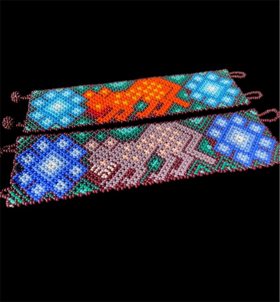 Huichol Peyote Pattern Beaded Bracelet Genuine Huichol Made Indigenous ...