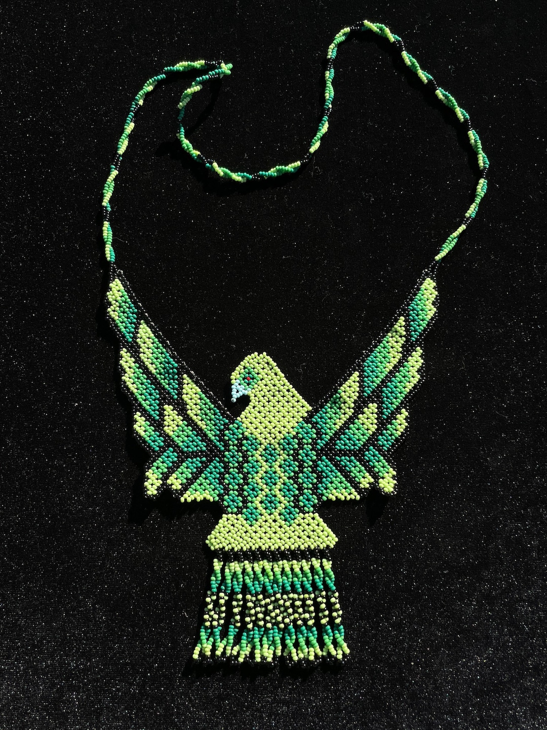 Huichol Beaded Eagle Necklace Fair Trade Indigenous Jewelry Native Peyote Pattern Gift Boho ...
