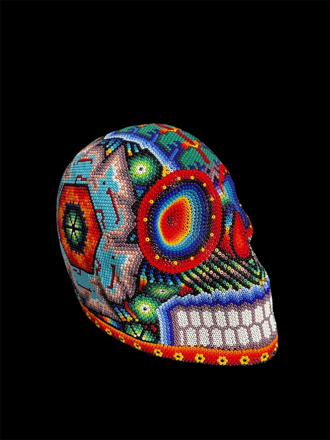 Beaded Huichol Indigenous Fair Trade Beaded Skull Sculpture Genuine ...
