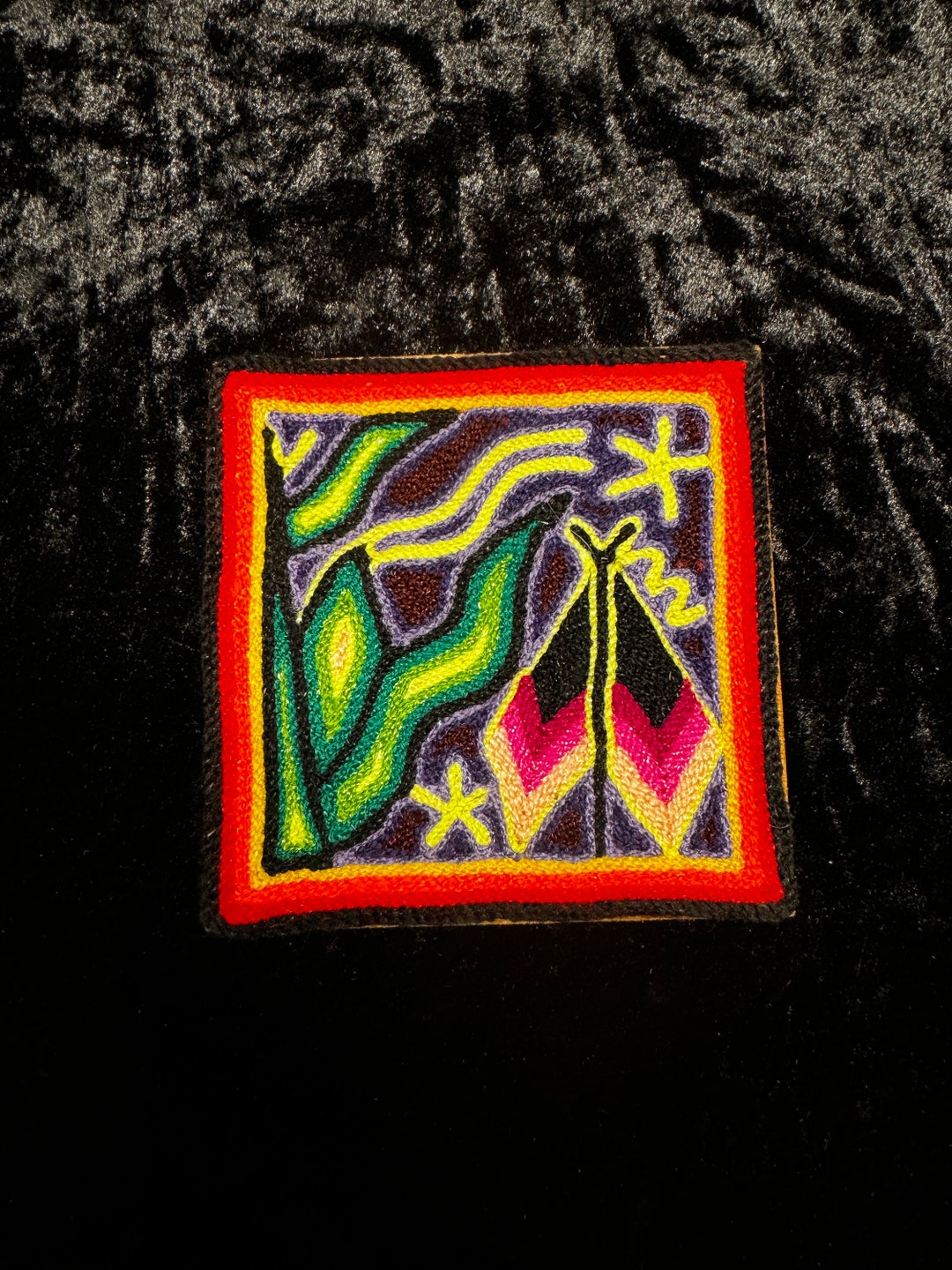Huichol Indigenous Fair Trade Yarn Painting Native Made Peyote Art ...