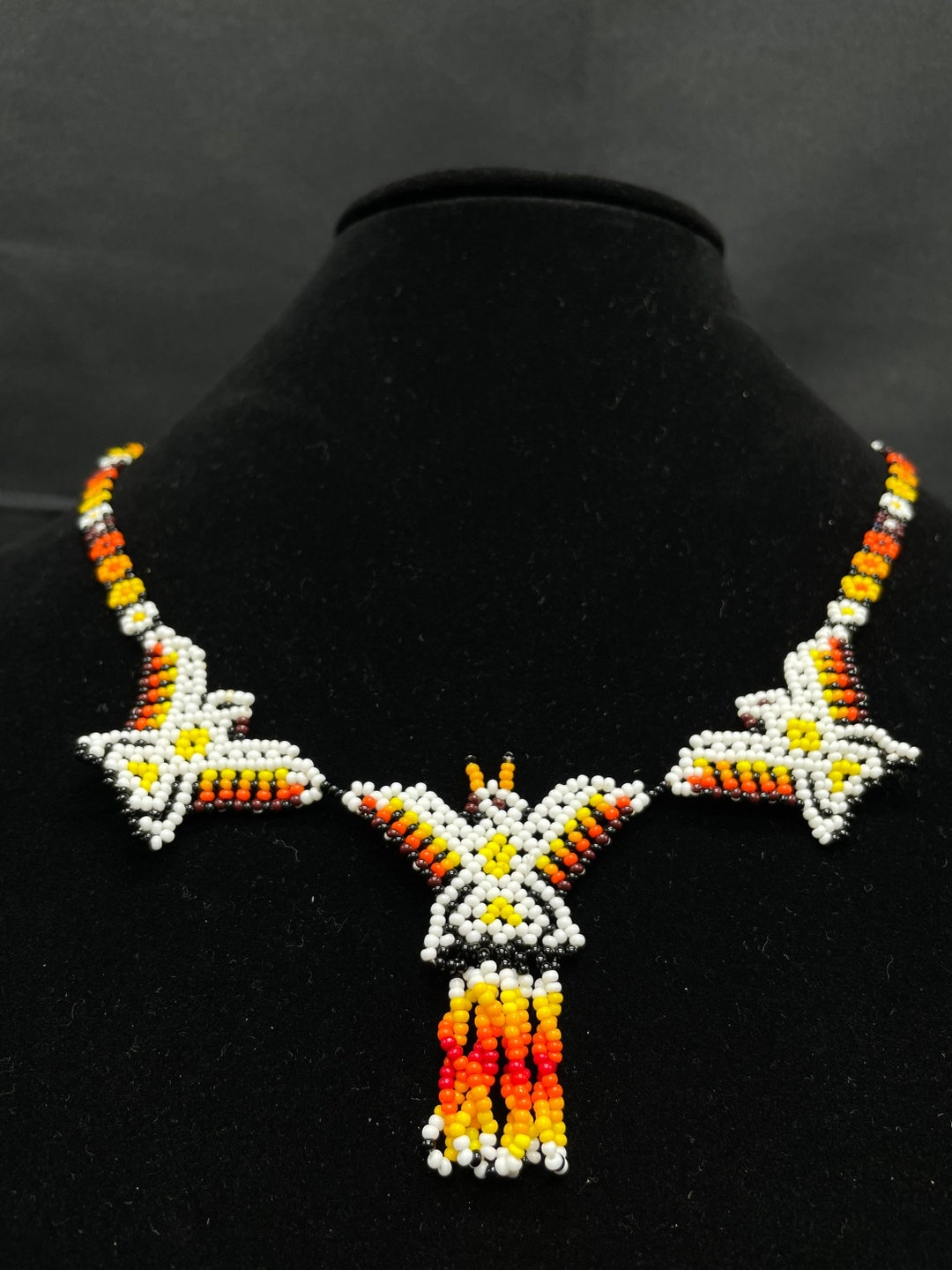 Huichol Beaded Eagles Necklace Fair Trade Indigenous Jewelry Native Peyote Pattern Gift for Her ...