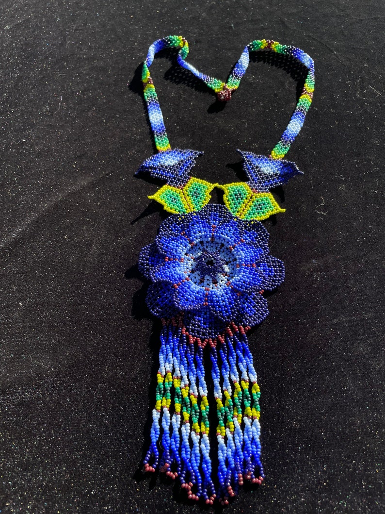Wixarika Huichol Beaded Flower Necklace Fair Trade Indigenous Etsy
