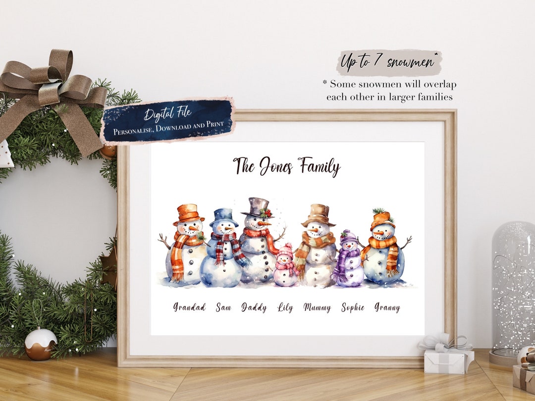Personalised Snowman Family Print, Christmas Home Décor, Christmas ...