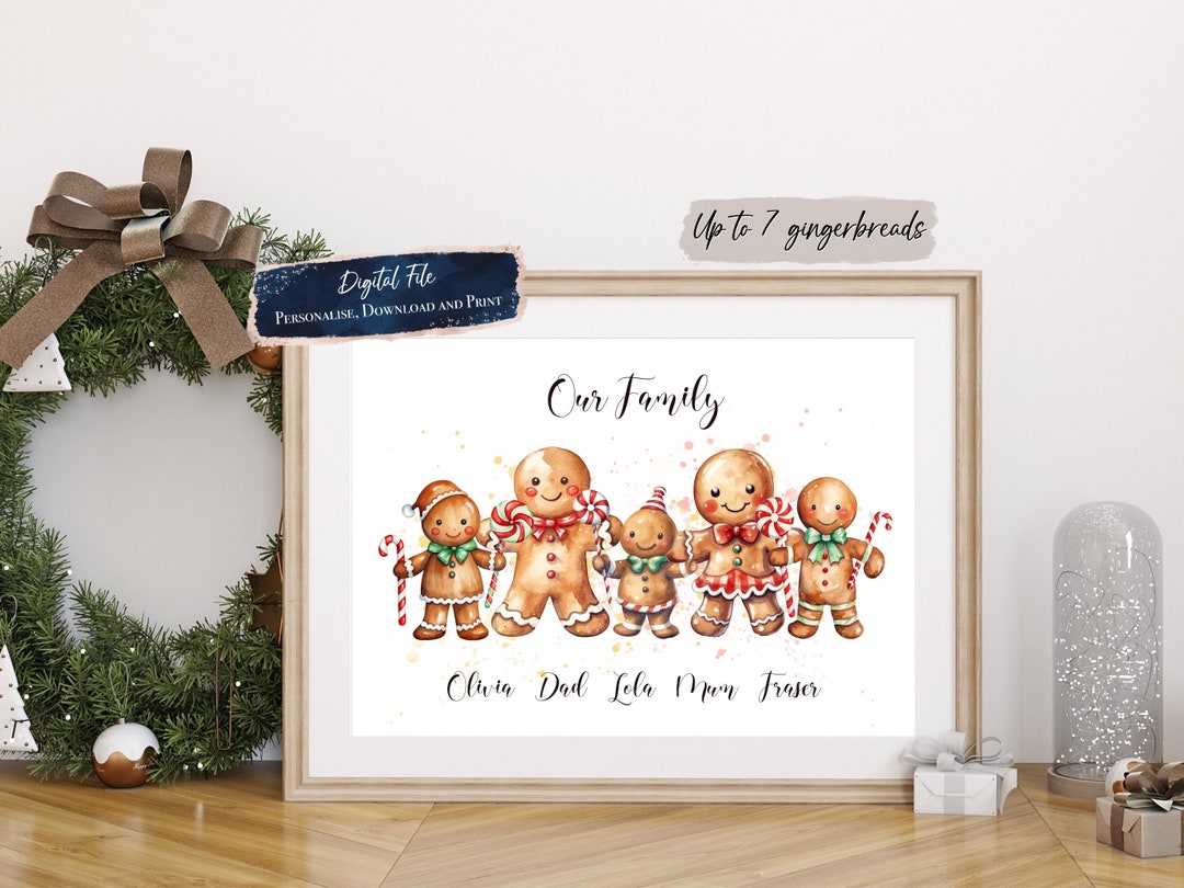 Personalised Gingerbread Family Print, Christmas Home Décor ...