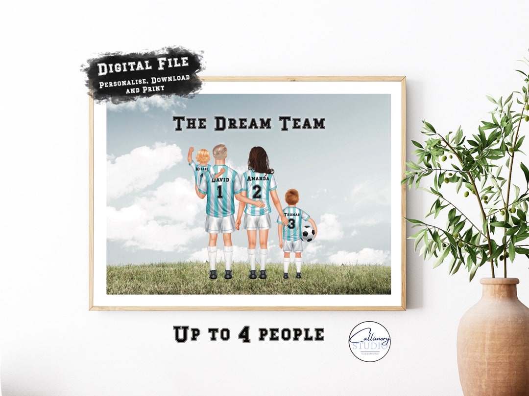 Personalised Football Family Print, Gift for Soccer Dad, Custom Soccer ...