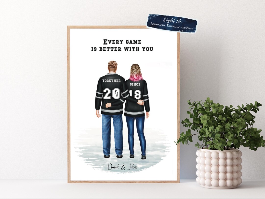 Personalised Hockey Wedding Anniversary Print, Hockey Couple Print, Ice ...