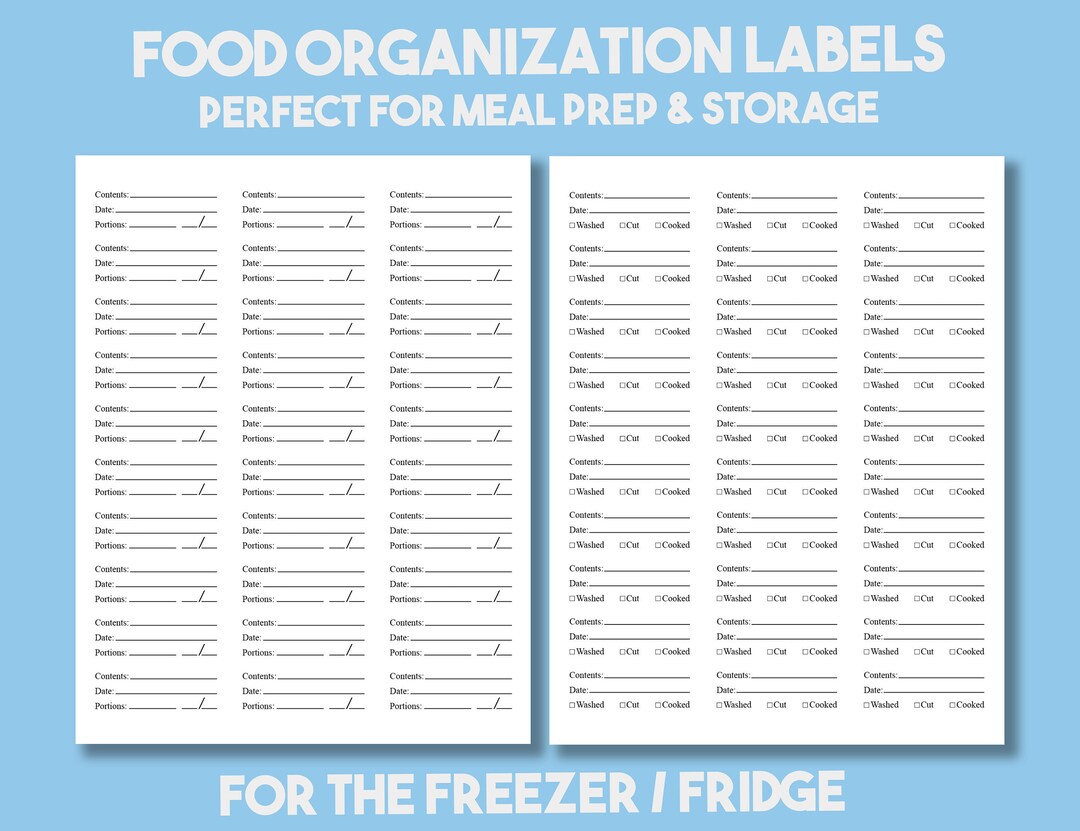 Meal Prep Food Labels Printable PDF | Fridge & Freezer Organization ...
