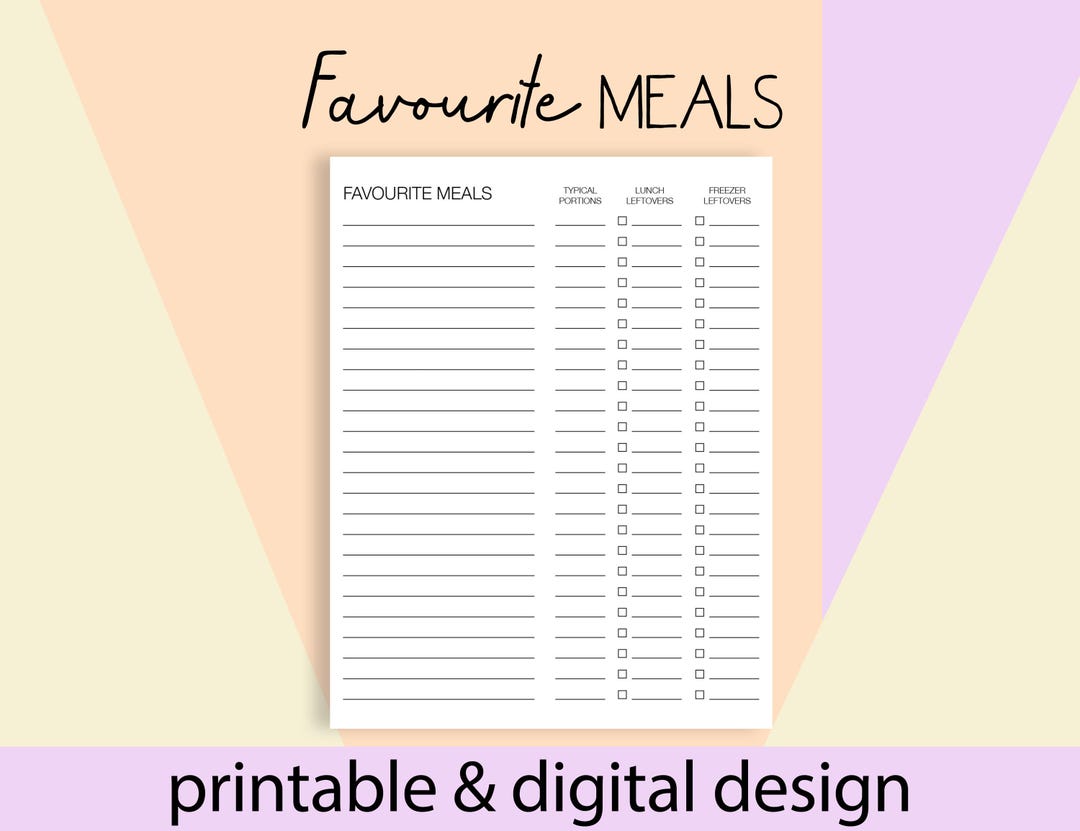 Favorite Meals List Printable: Weekly Meal Prep (digital Download) - Etsy