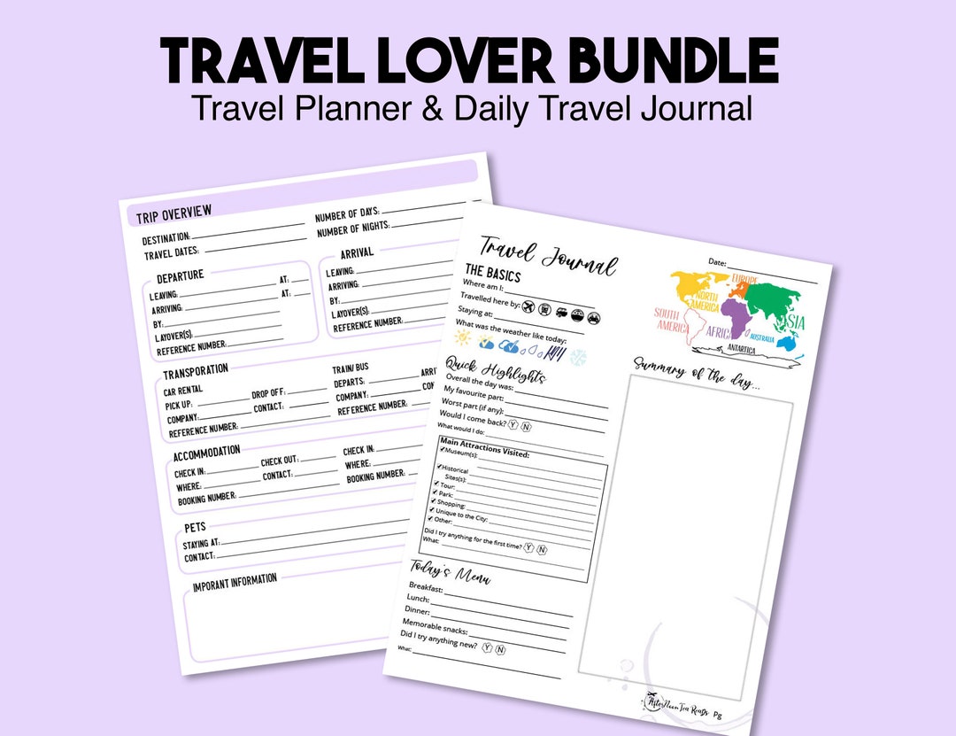 Digital Travel Planner & Journal Bundle | Travel Journal Vacation ...