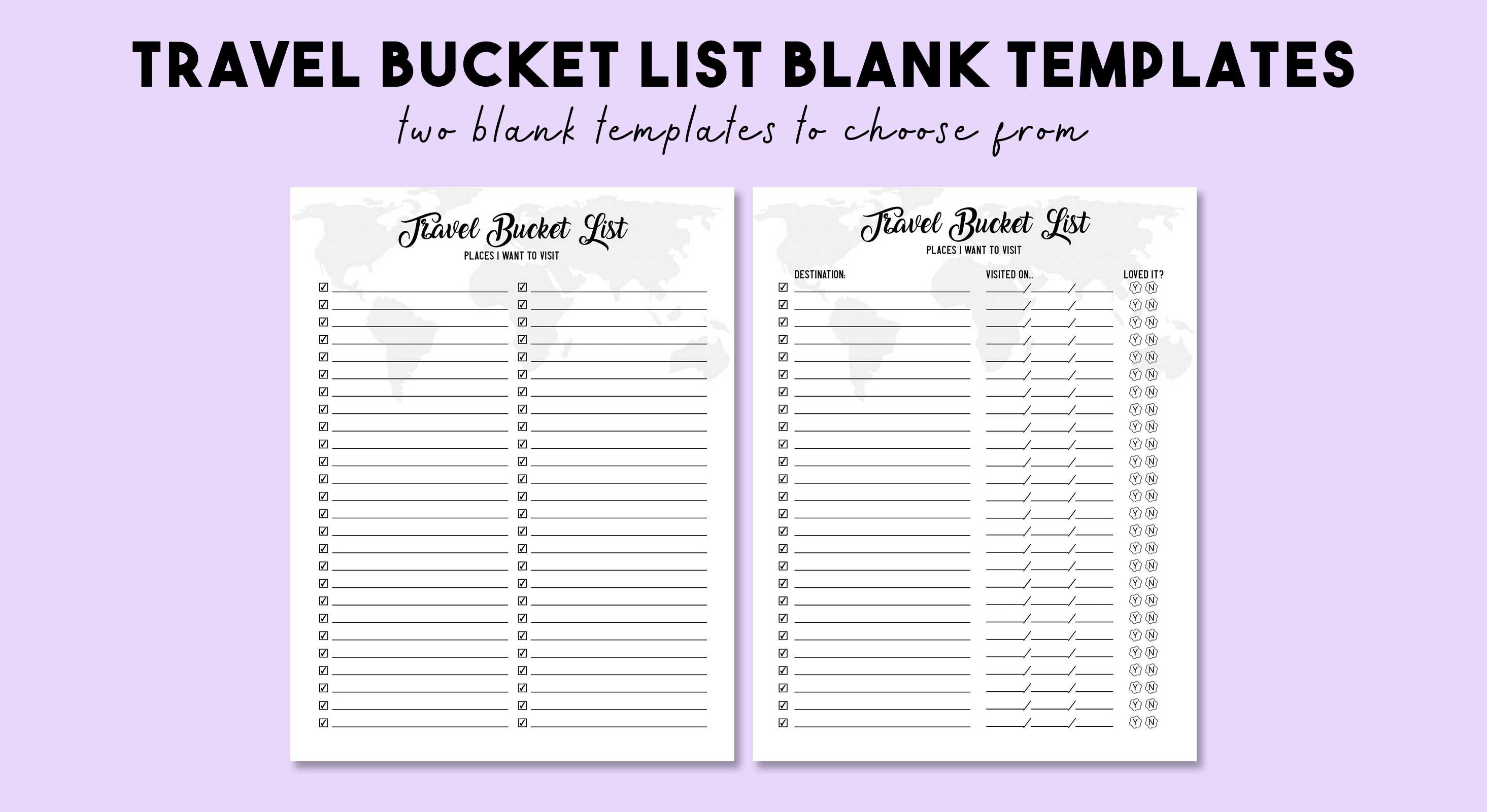 Travel Bucket List Printable Templates, Digital Download, Travel to Do ...