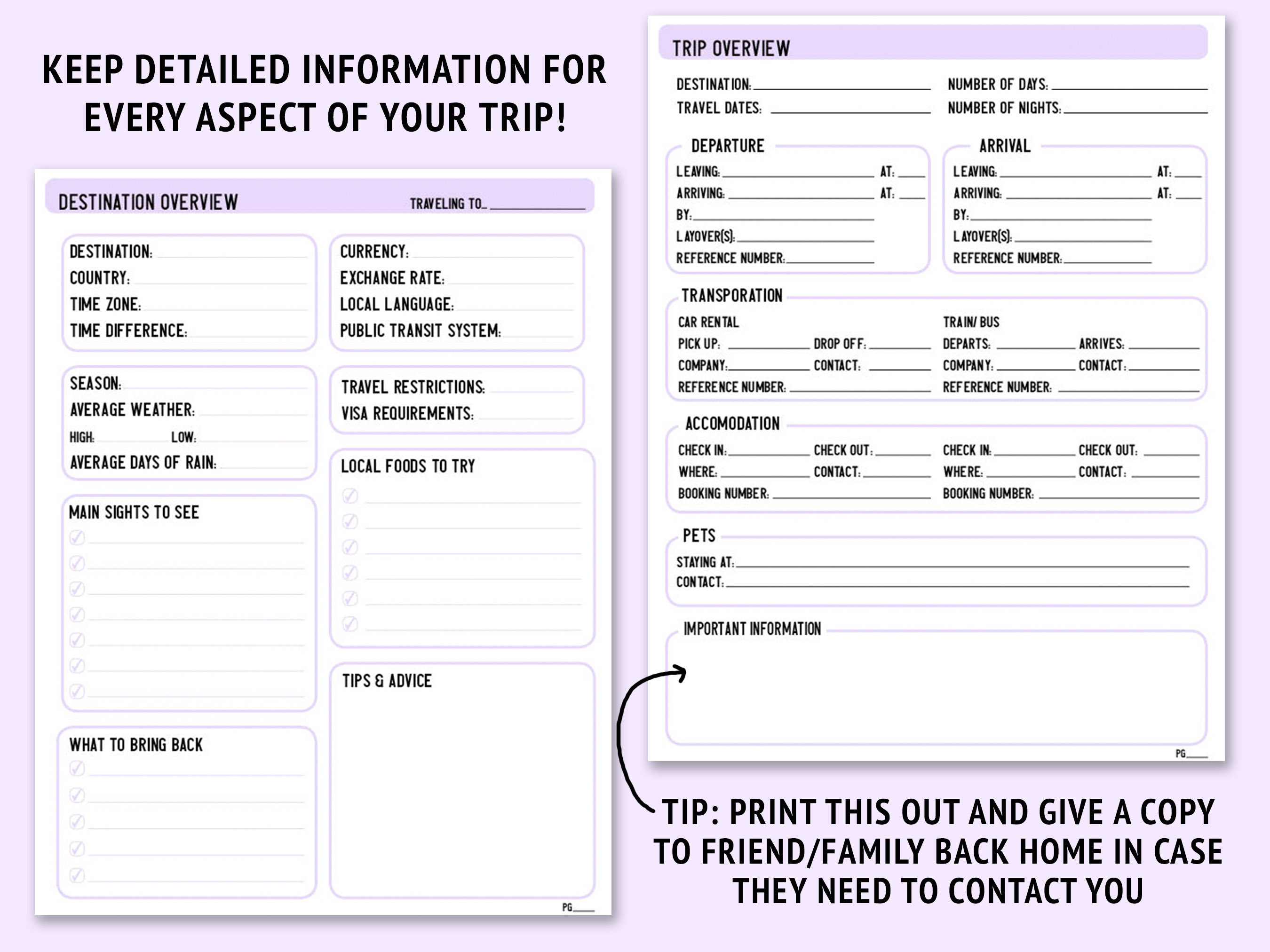 Ultimate Printable Travel Planner | Vacation Planner With Trip ...