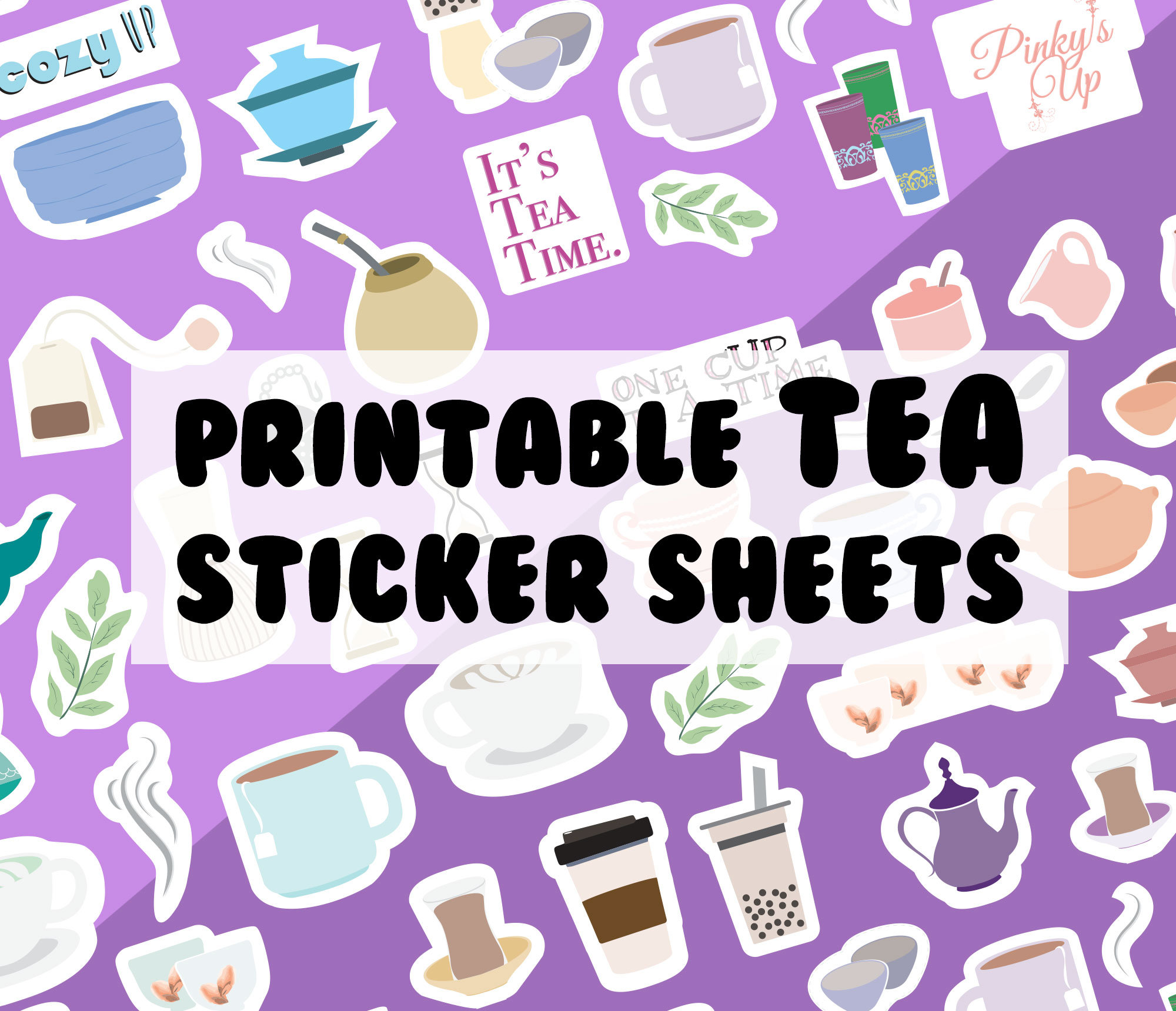 Printable Tea Sticker Sheets 100 Tea Stickers Tea Gift PNG for Cricut ...
