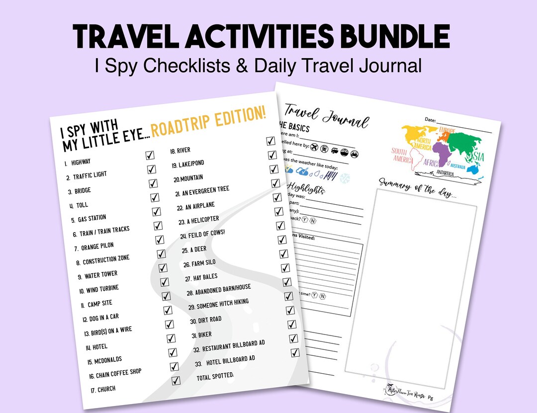 Printable Travel Bundle for Kids: I Spy Checklists Downloadable Travel ...