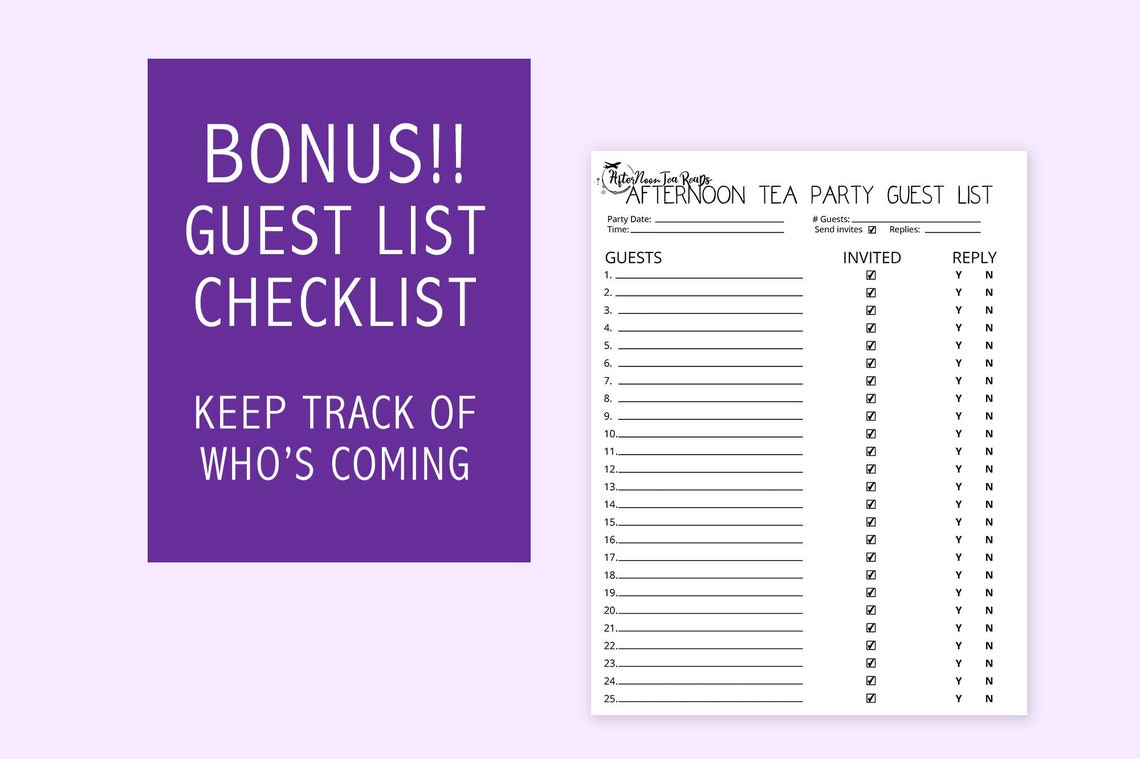 Afternoon Tea Party Checklist | Guest List Checklist | Printable ...