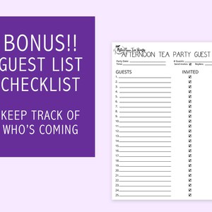 Afternoon Tea Party Checklist | Guest List Checklist | Printable ...