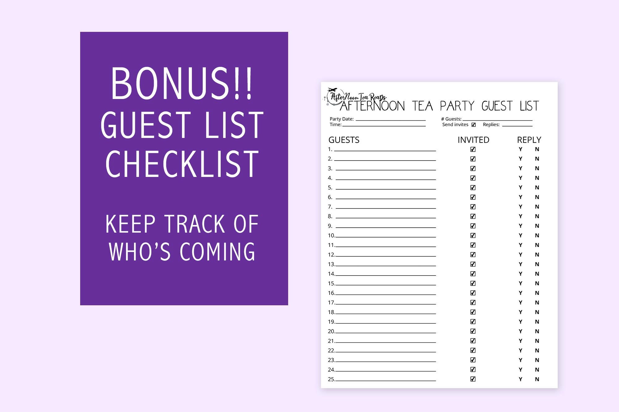 Afternoon Tea Party Checklist | Guest List Checklist | Printable ...