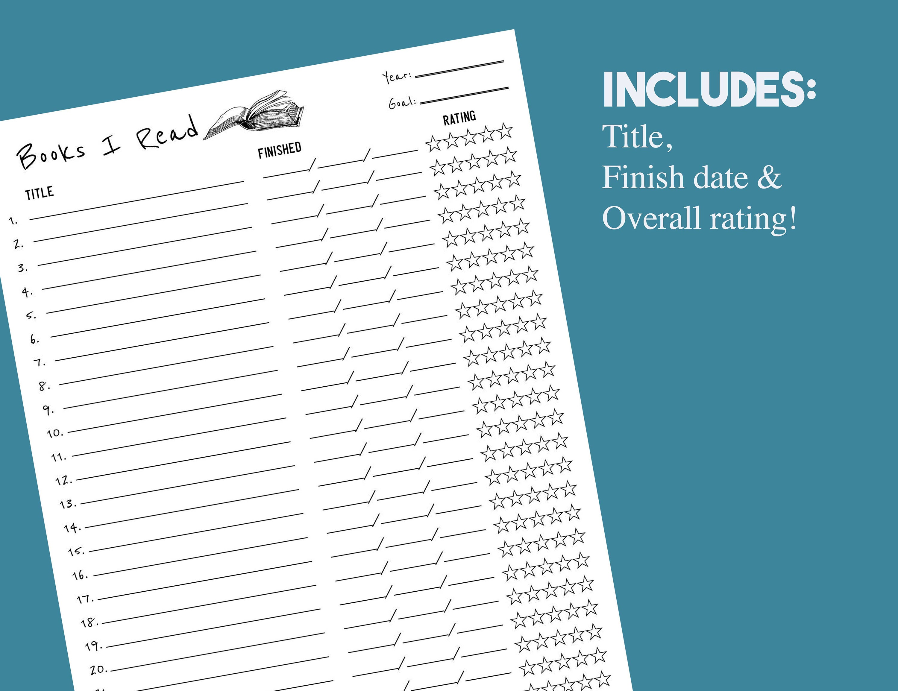 Book Tracker Printable: Reading List Template (digital Download) - Etsy