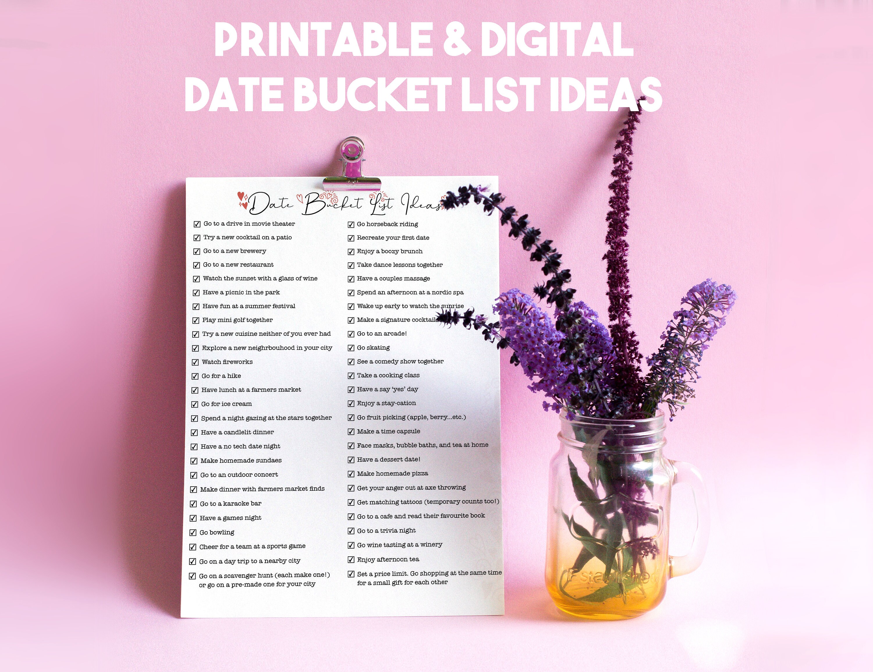 52 Date Night Ideas with Blank Template to Add Your Own Date Ideas Date ...