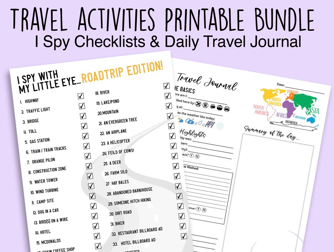 Printable Travel Bundle for Kids: I Spy Checklists Downloadable Travel ...