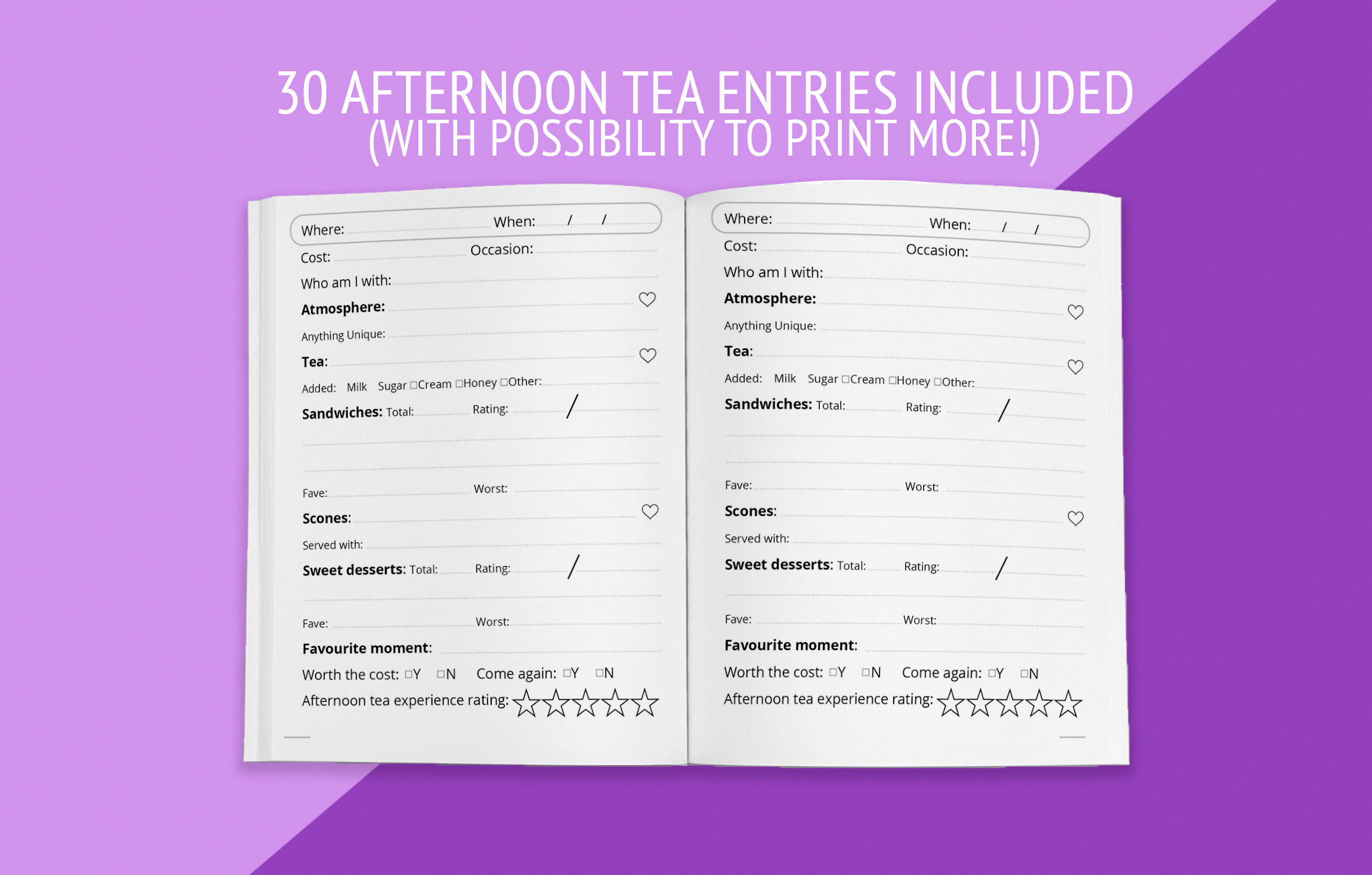 Afternoon Tea Logbook | High Tea Journal | Printable & Digital File ...