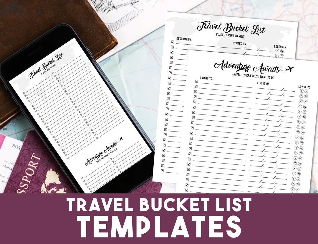 Travel Bucket List Printable Templates, Digital Download, Travel to Do ...