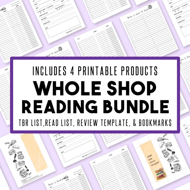 Reading Bundle: Book Review, Tracker, Wish List, Bookmarks (digital ...