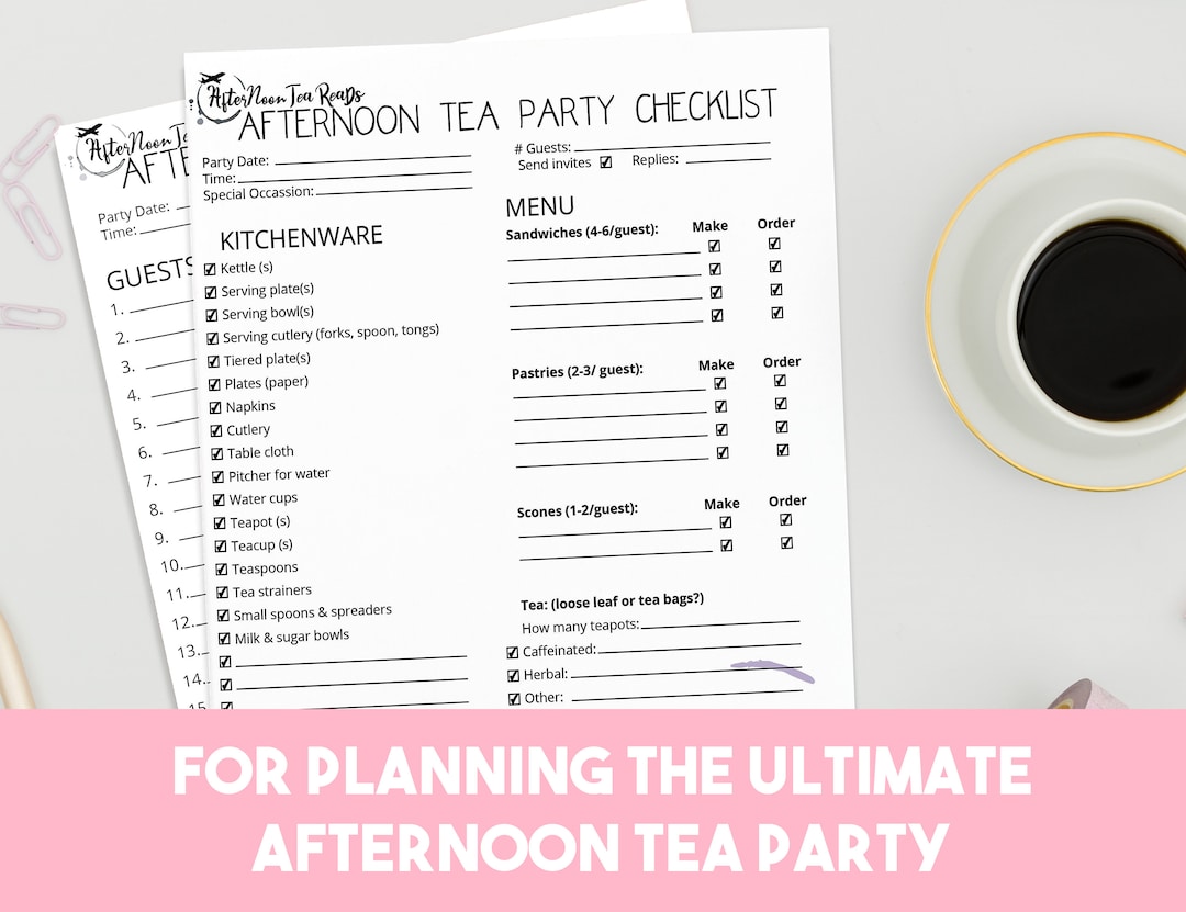 Afternoon Tea Party Checklist | Guest List Checklist | Printable ...