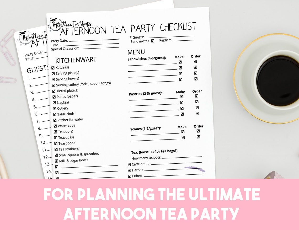 Afternoon Tea Party Checklist | Guest List Checklist | Printable ...