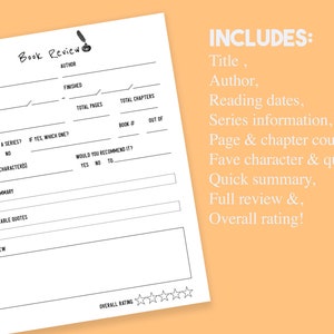 Book Review Template | Printable Reading Journal | Rate Books You Read ...