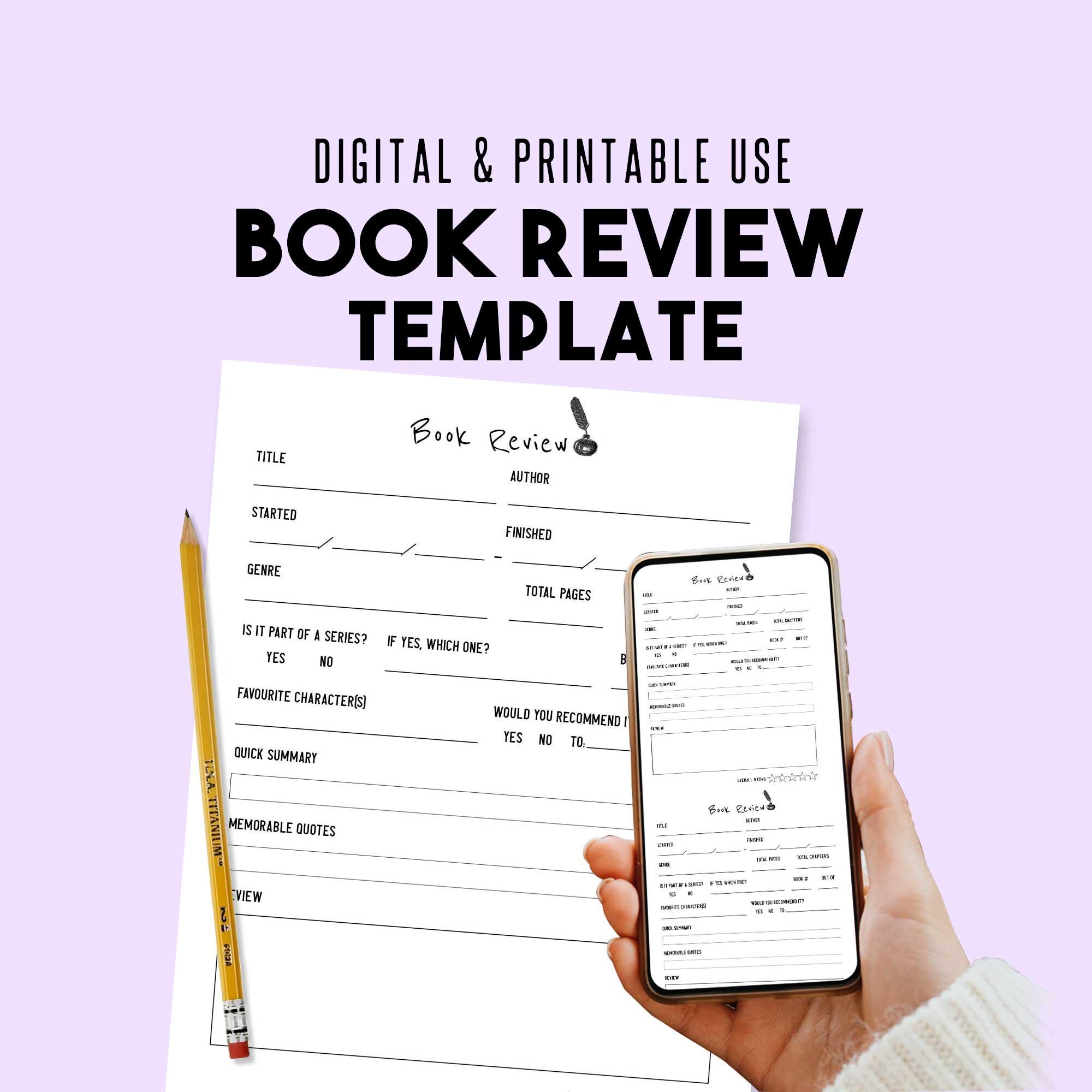 Book Review Template | Printable Reading Journal | Rate Books You Read ...