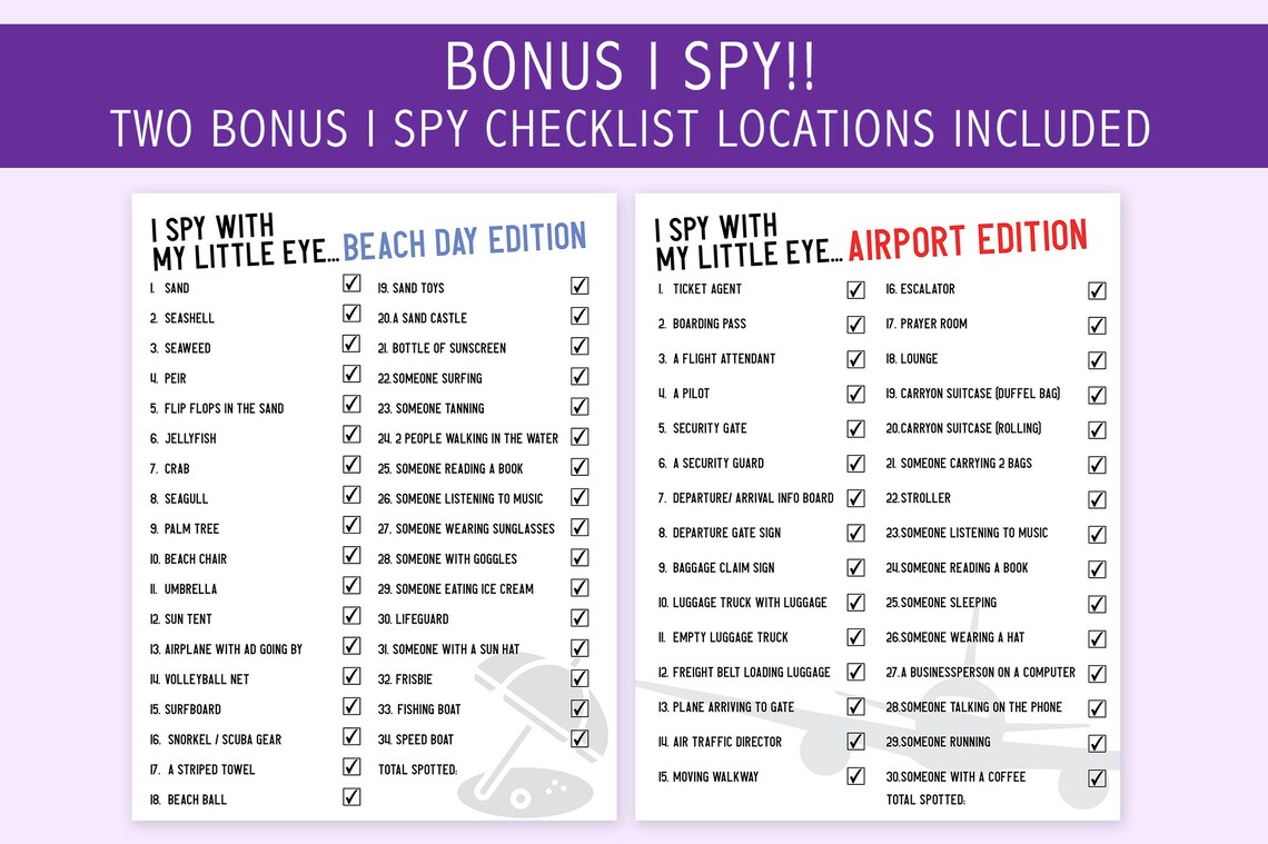 Printable Road Trip I Spy Checklist for Kids | Digital Travel Games for ...