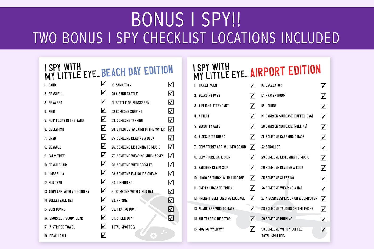 Printable Travel Bundle for Kids: I Spy Checklists - Etsy